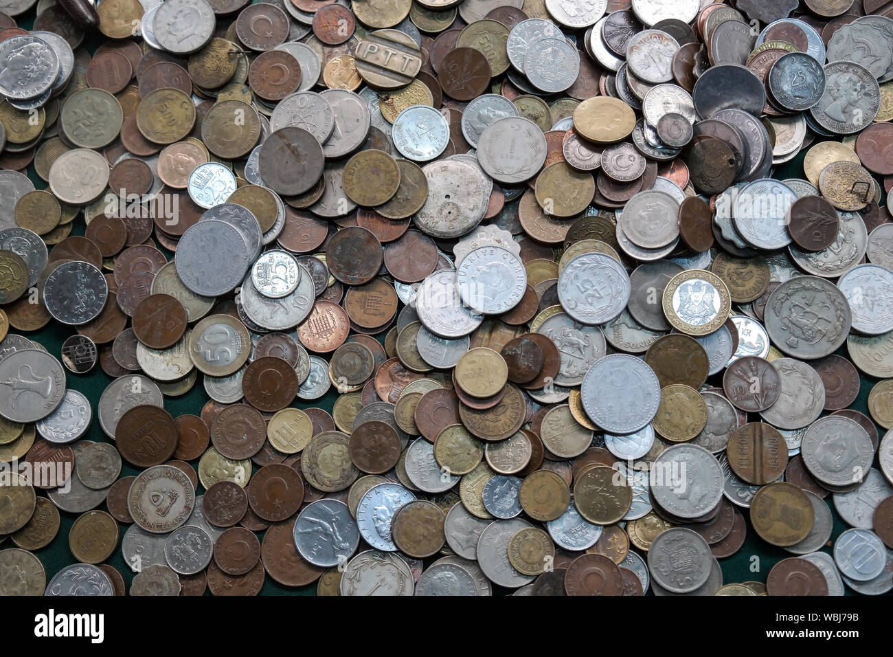 Old Turkish money at the antique shop in Istanbul, Turkey Stock Photo ...