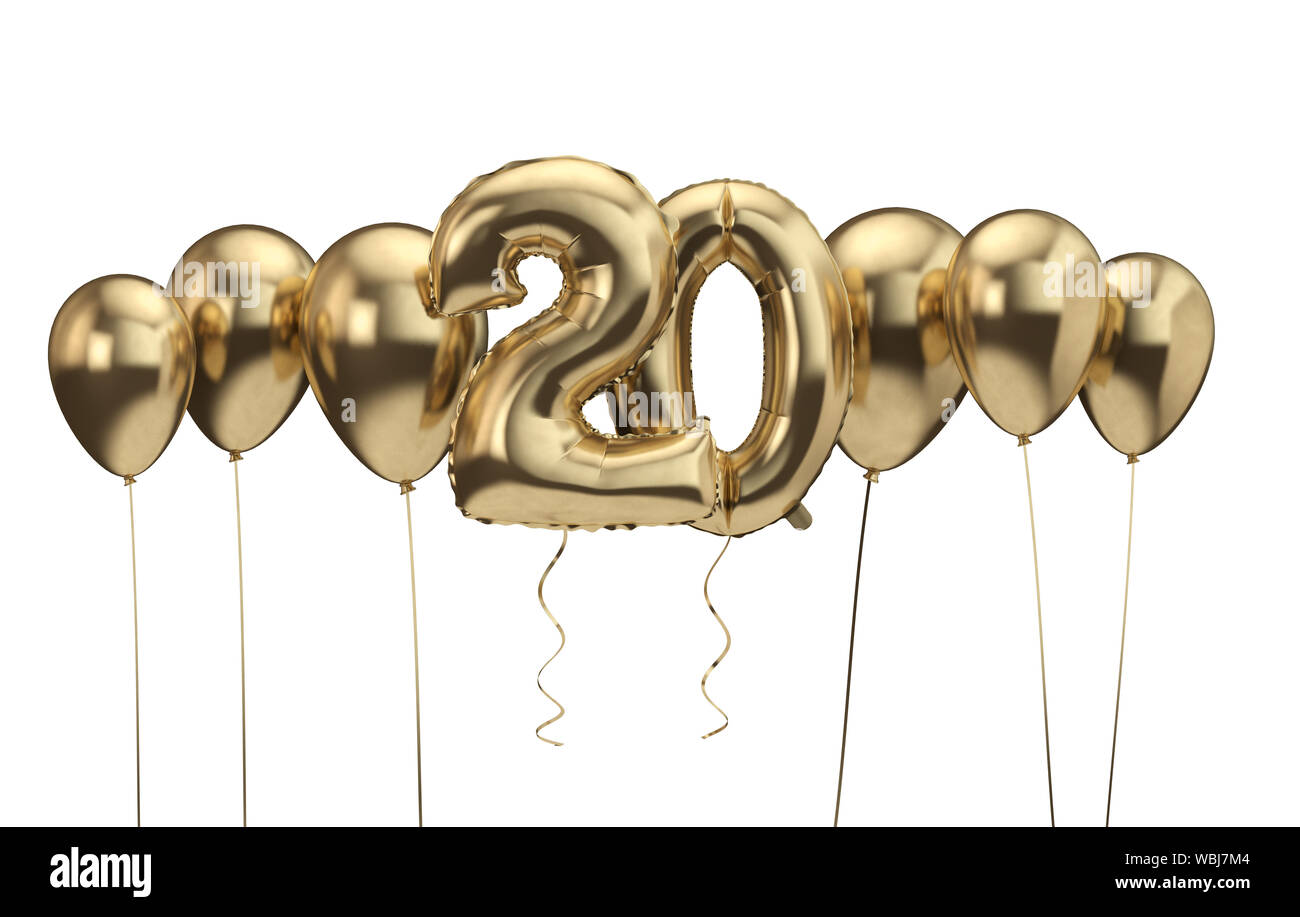 20th birthday gold balloon background. Happy Birthday. 3D Rendering ...