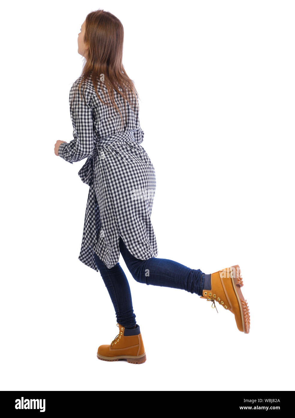 back view of running woman. beautiful girl in motion. backside view of ...