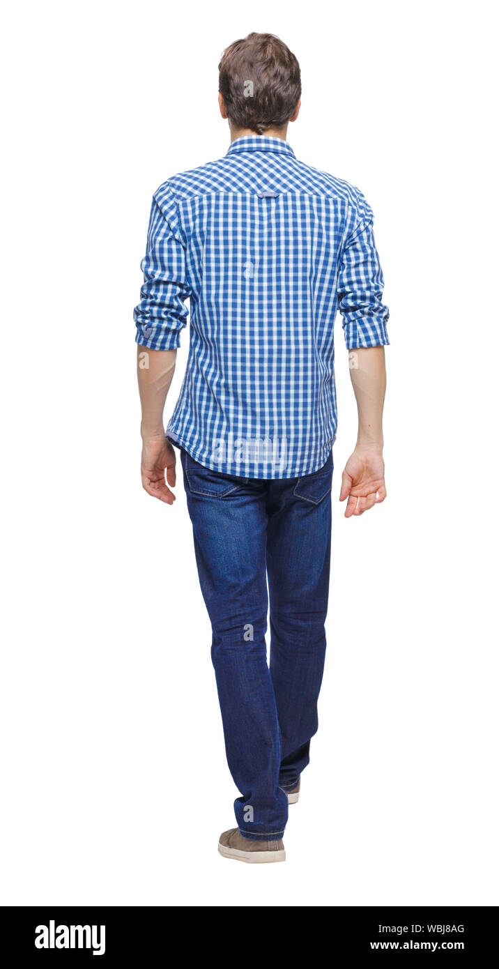 Back view of going handsome man . walking young guy . Rear view people ...