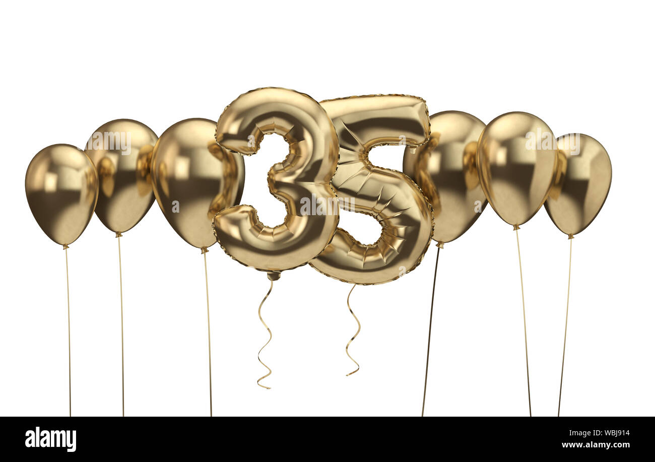 35th birthday gold balloon background. Happy Birthday. 3D Rendering ...