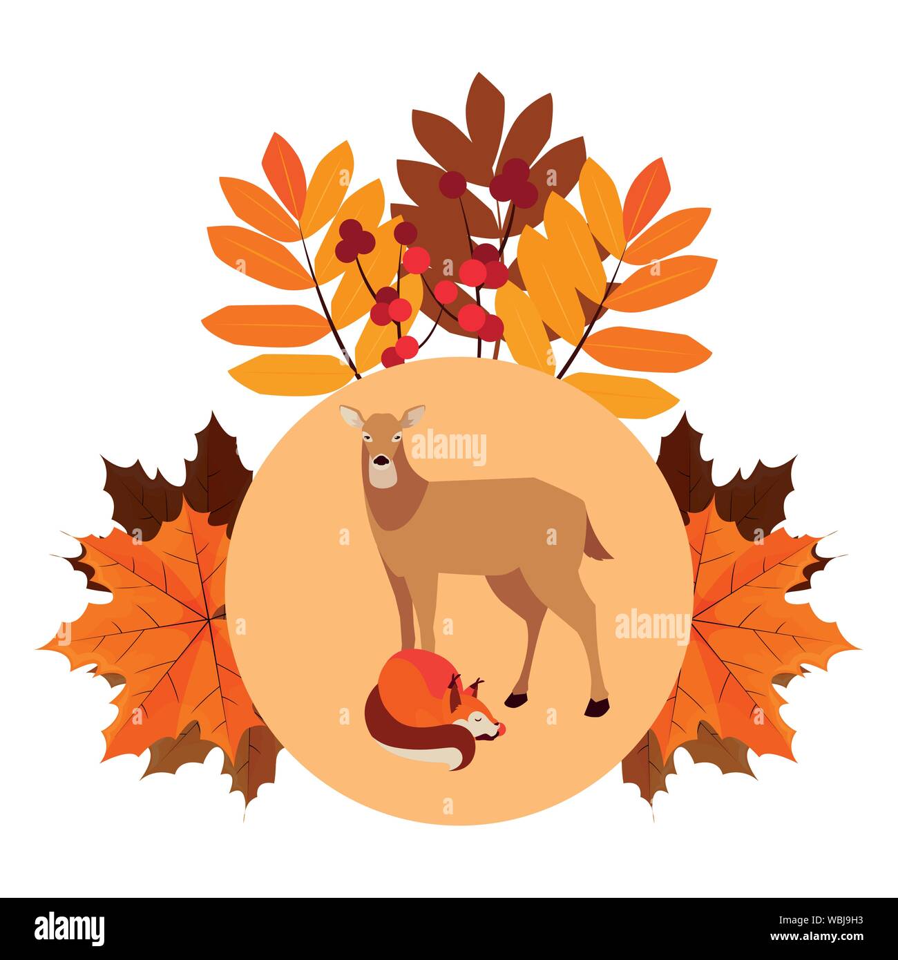 fox and deer happy autumn season vector illustration Stock Vector Image ...