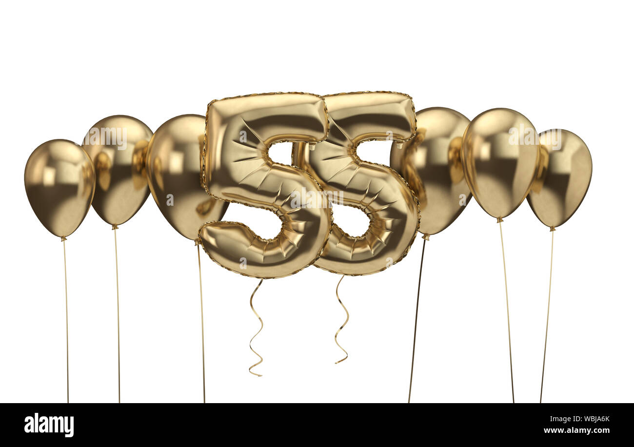 55th birthday gold balloon background. Happy Birthday. 3D Rendering ...