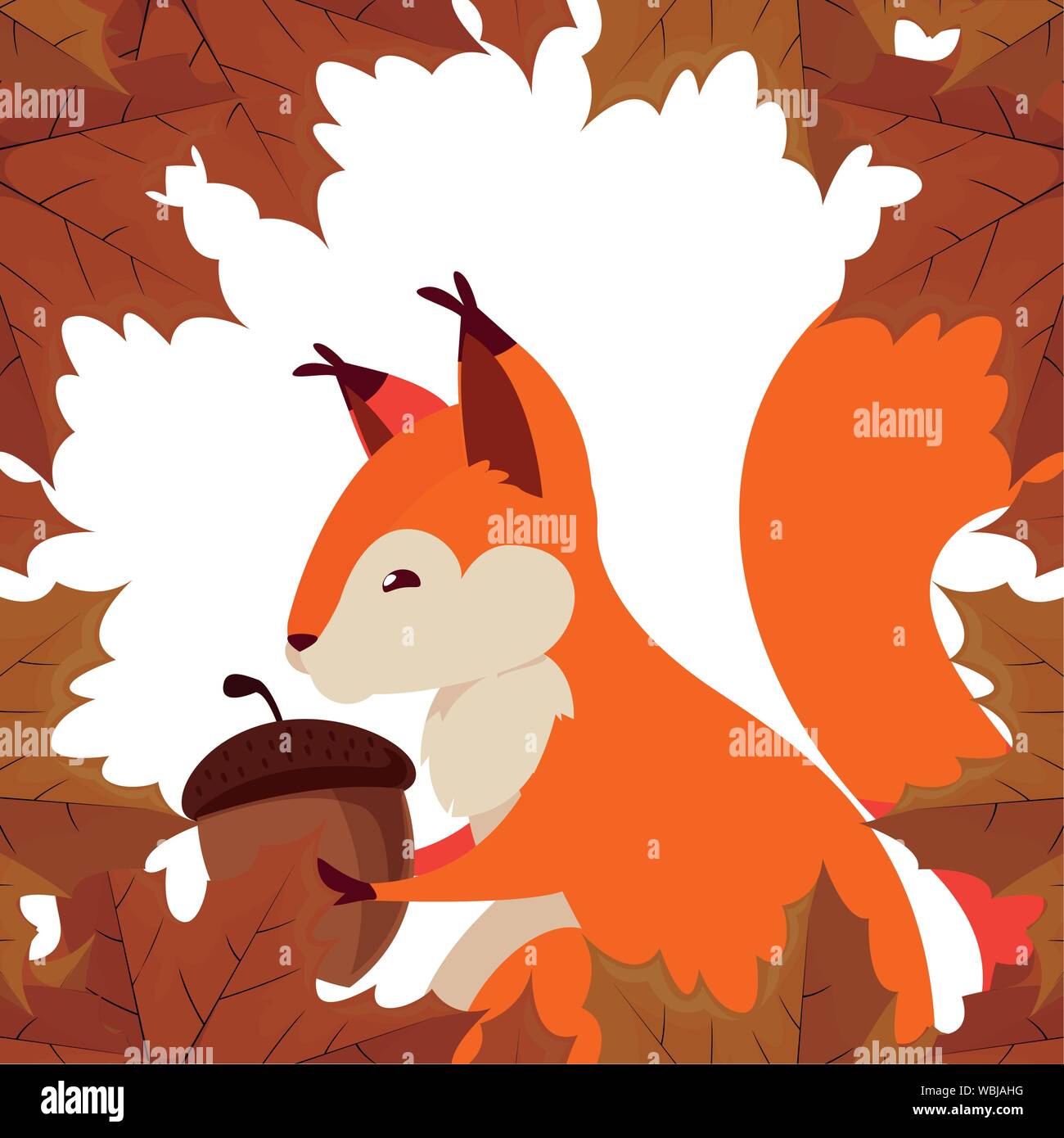 happy autumn season squirrel with acorn foliage vector illustration ...
