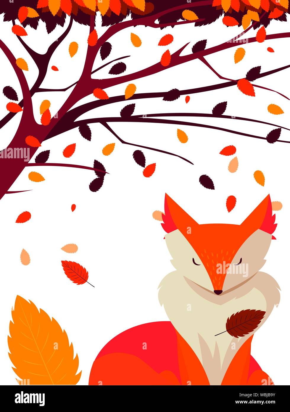 happy autumn season fox mammal foliage vector illustration Stock Vector ...