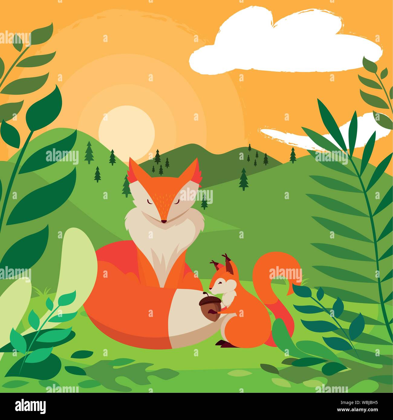 Red fox animal with foliage background Stock Vector Images - Alamy