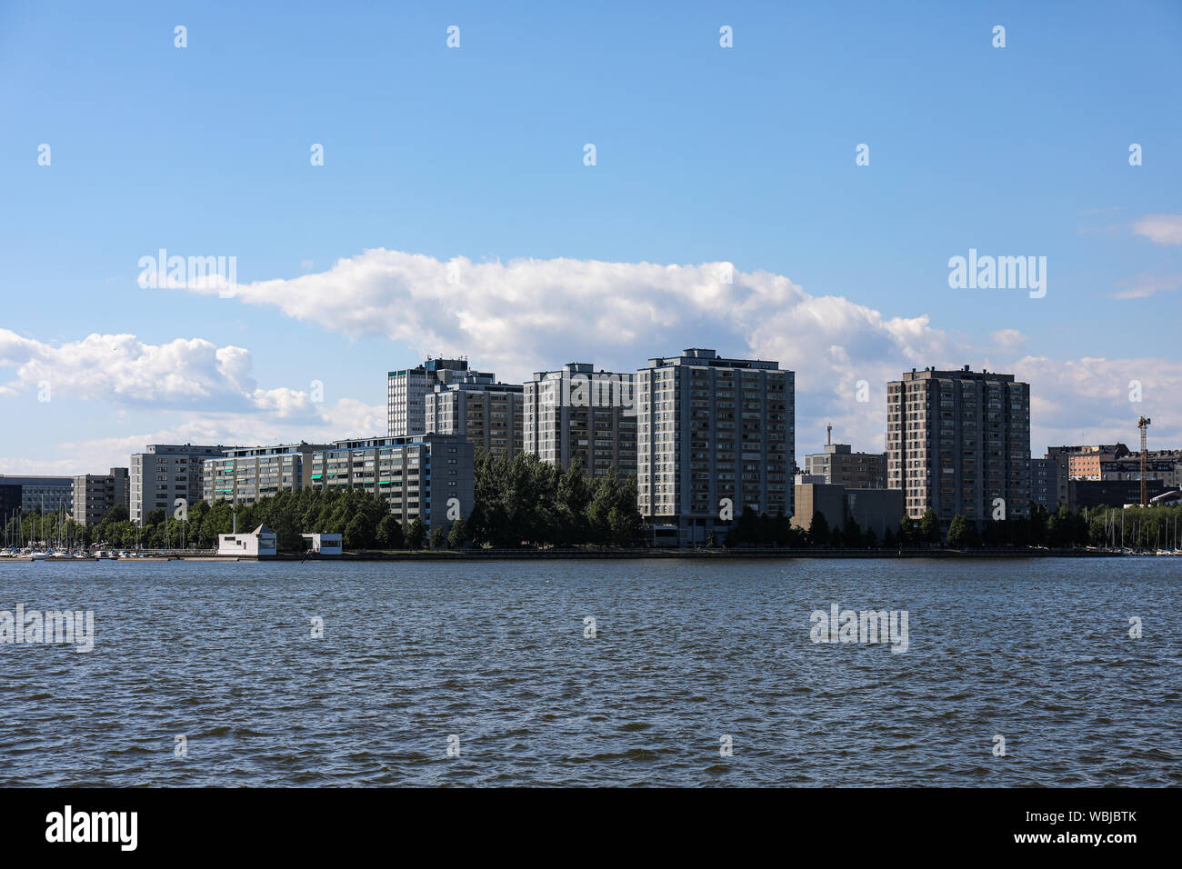 Residential Merihaka district viewed from Sompasaari in Helsinki ...