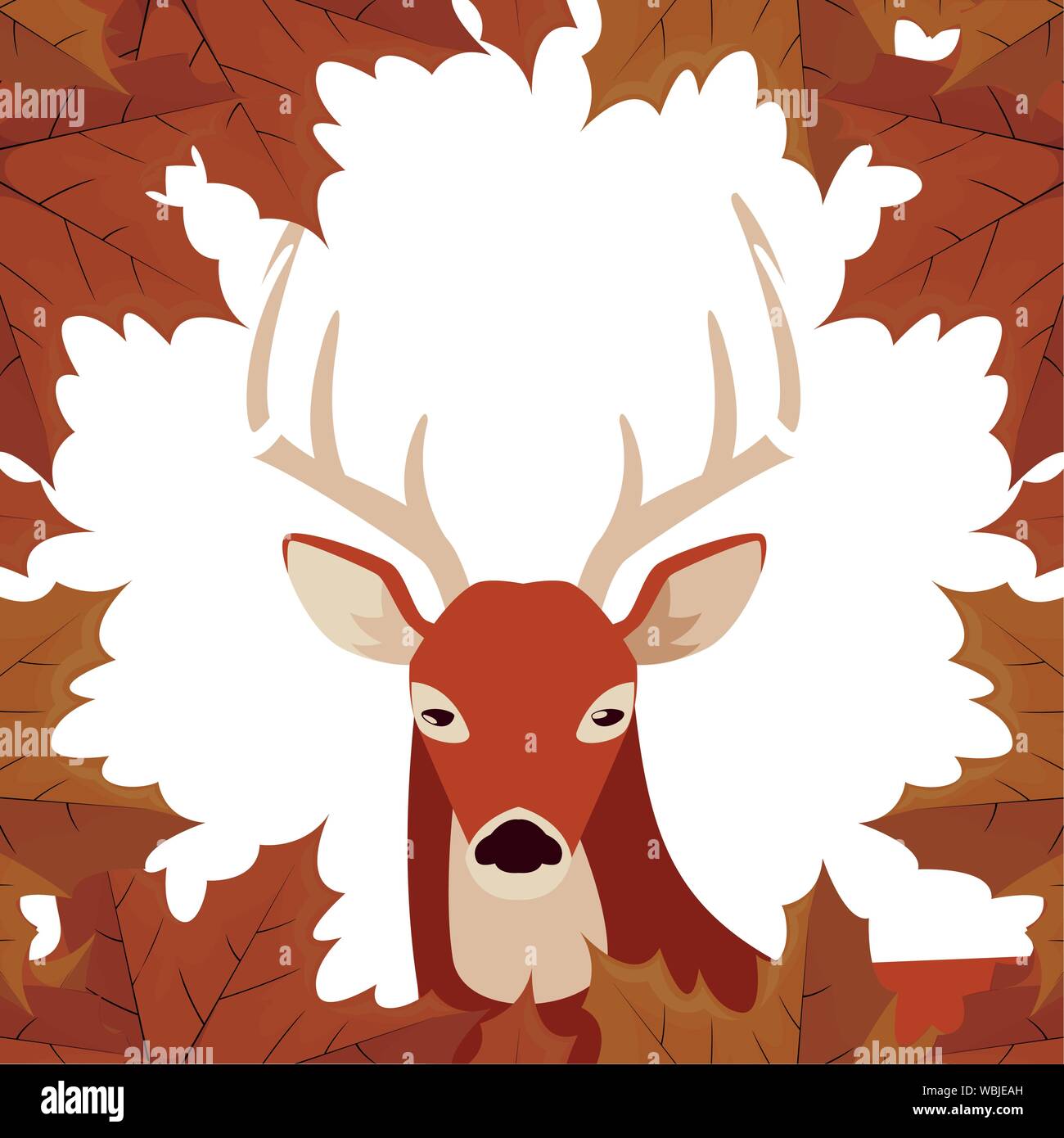 happy autumn season deer tree foliage landscape vector illustration ...