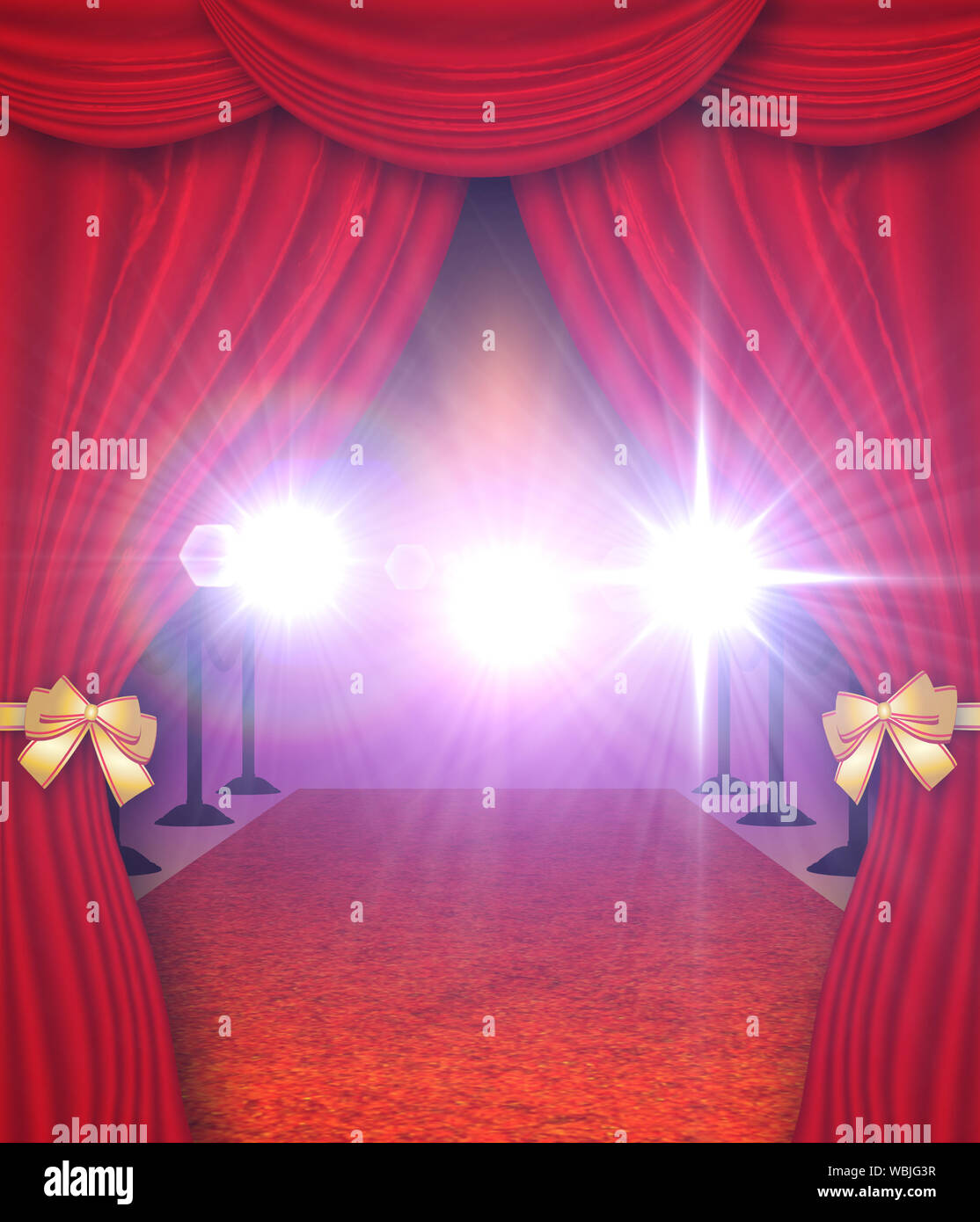 Red carpet entrance with open curtains background Stock Photo - Alamy