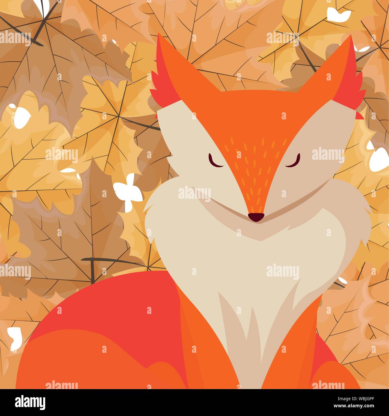happy autumn season fox mammal foliage vector illustration Stock Vector ...