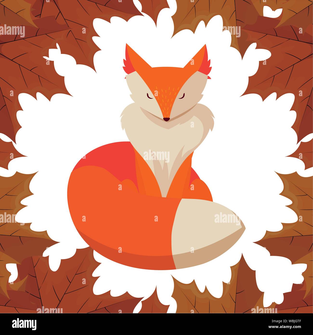happy autumn season fox mammal vector illustration Stock Vector Image ...