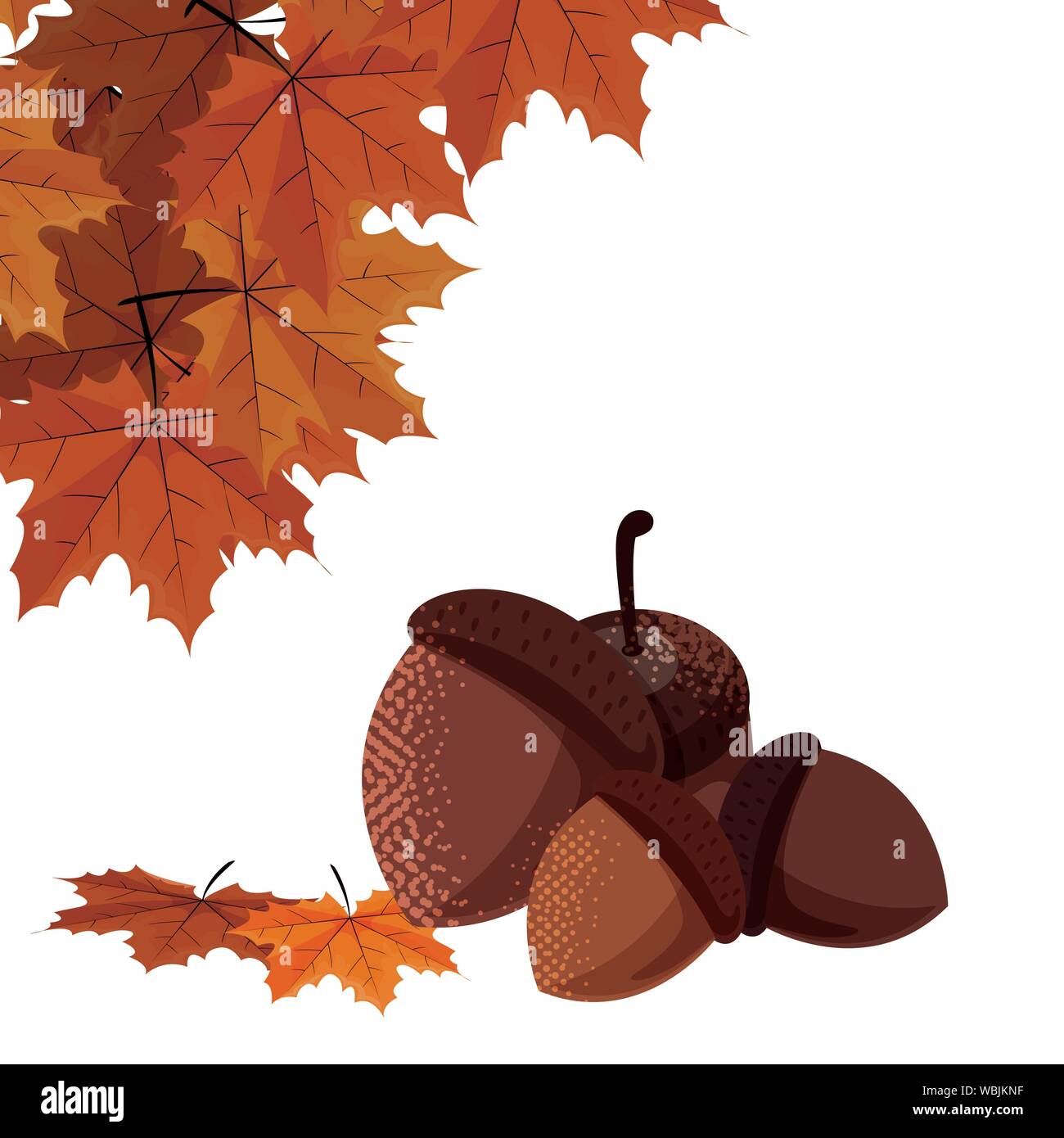 happy autumn season foliage leaves acorns vector illustration Stock ...