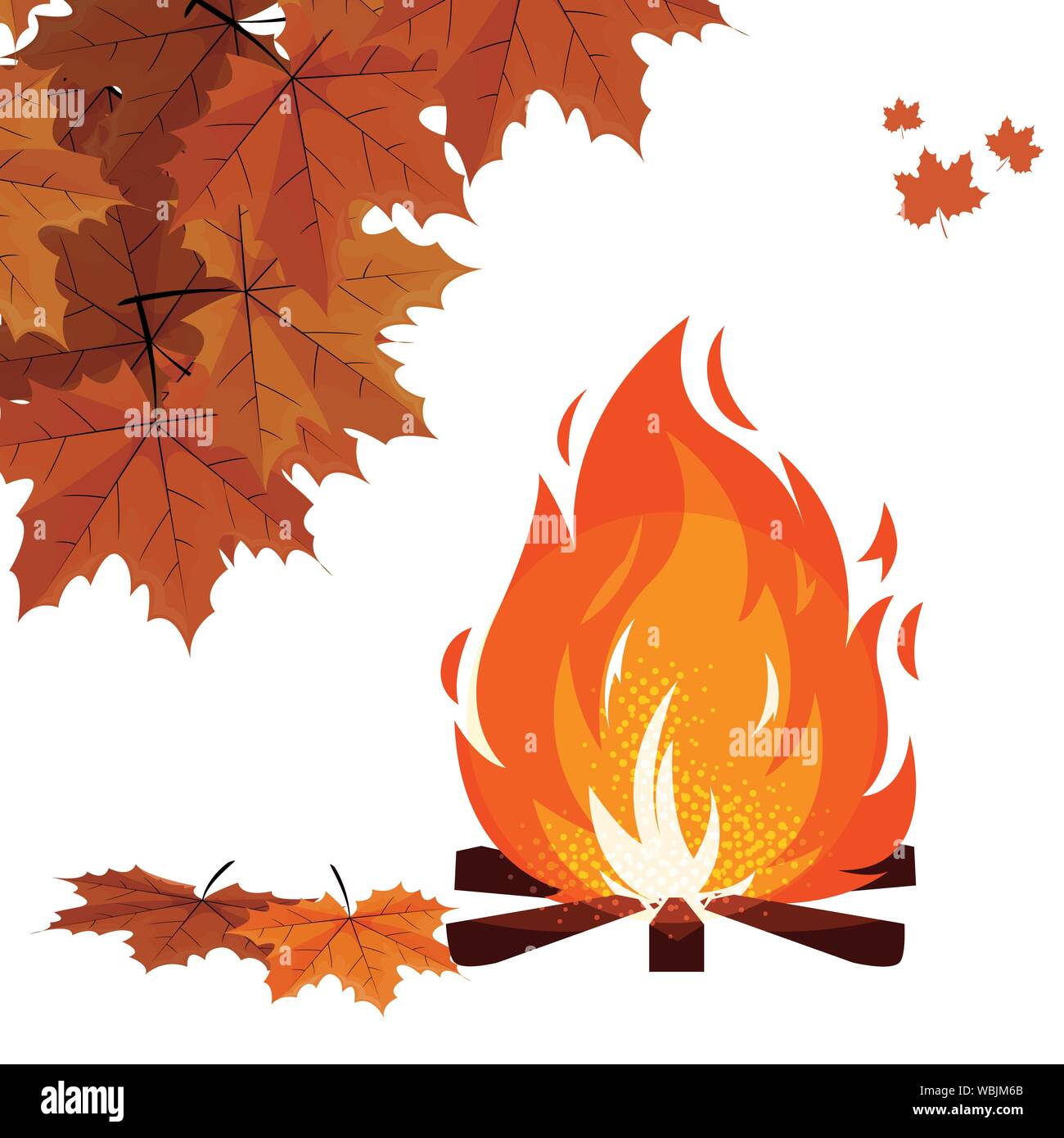 happy autumn season bonfire foliage leaves vector illustration Stock ...