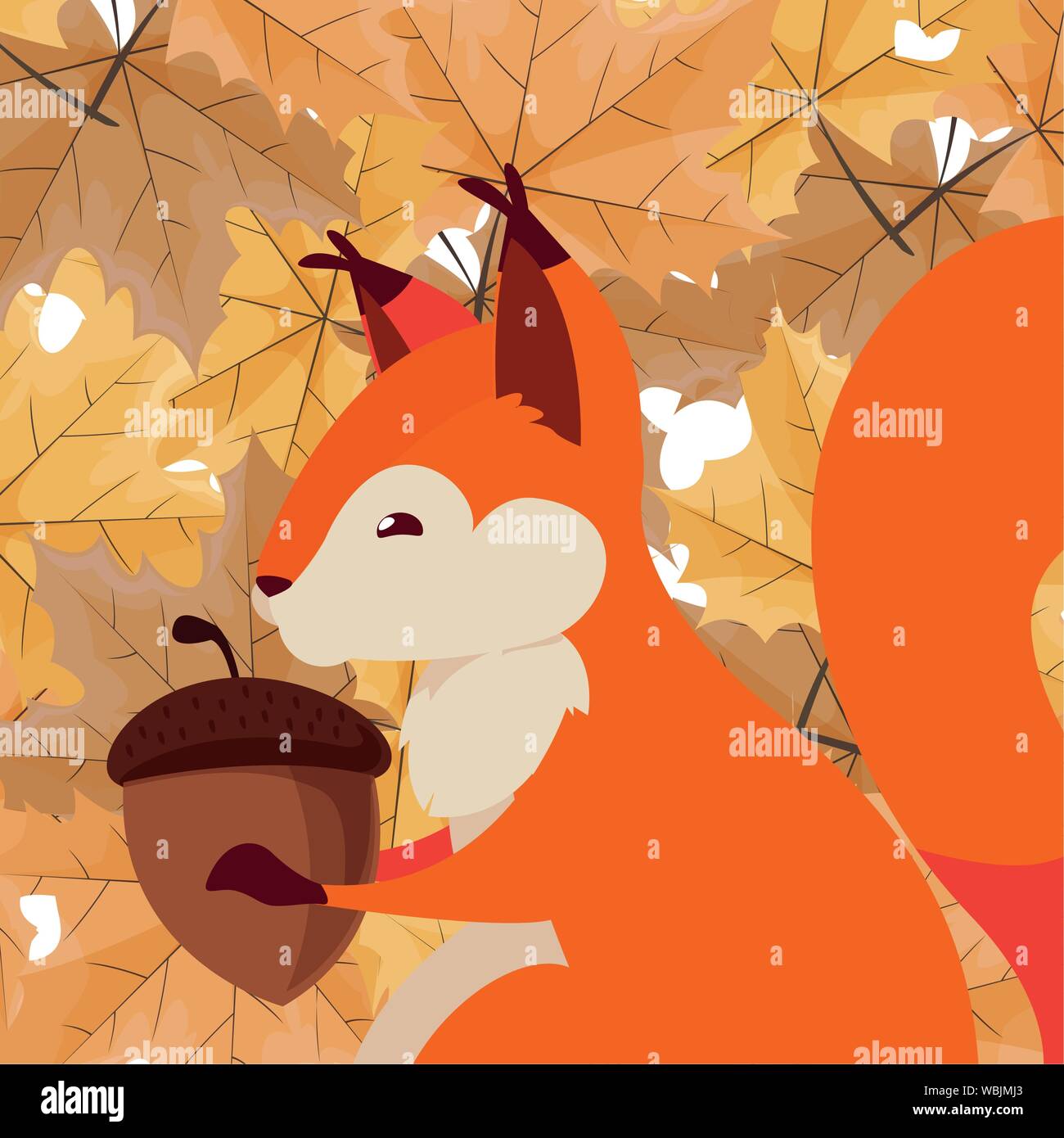 squirrel acorn foliage happy autumn season vector illustration Stock ...