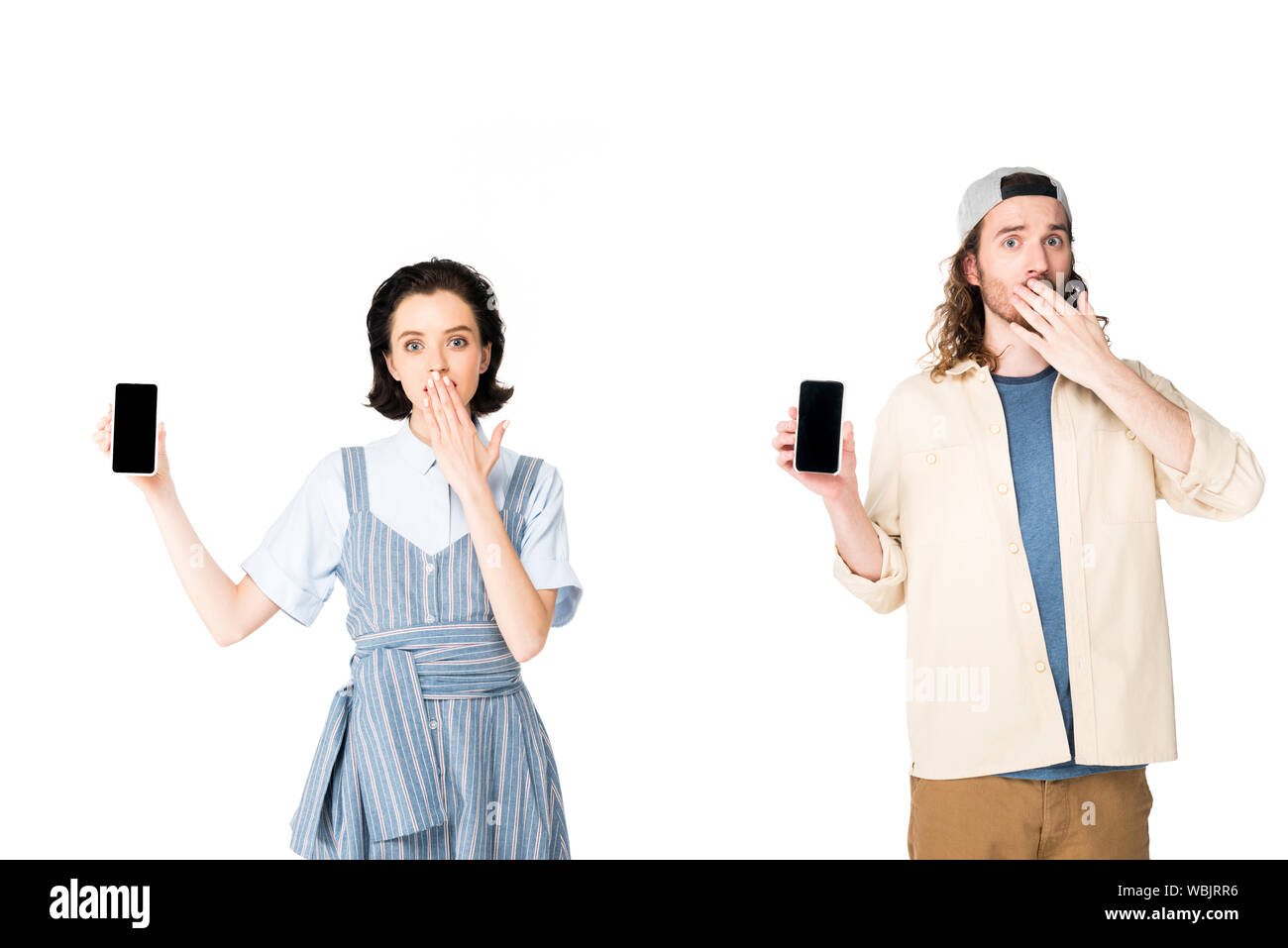 Two smartphones in two hands hi-res stock photography and images - Alamy