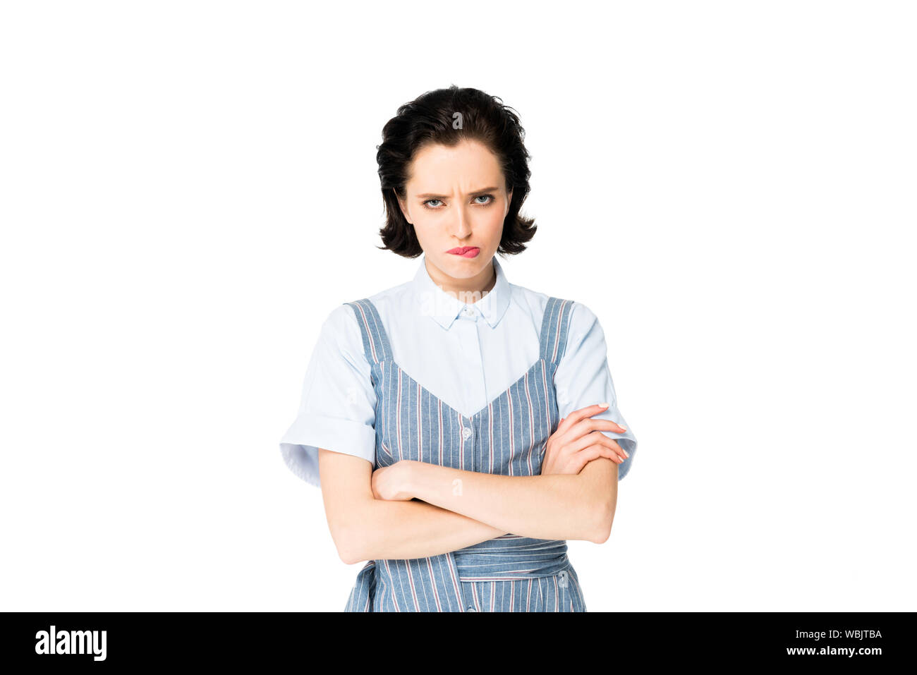 resentful beautiful girl crossed arms isolated on white Stock Photo - Alamy