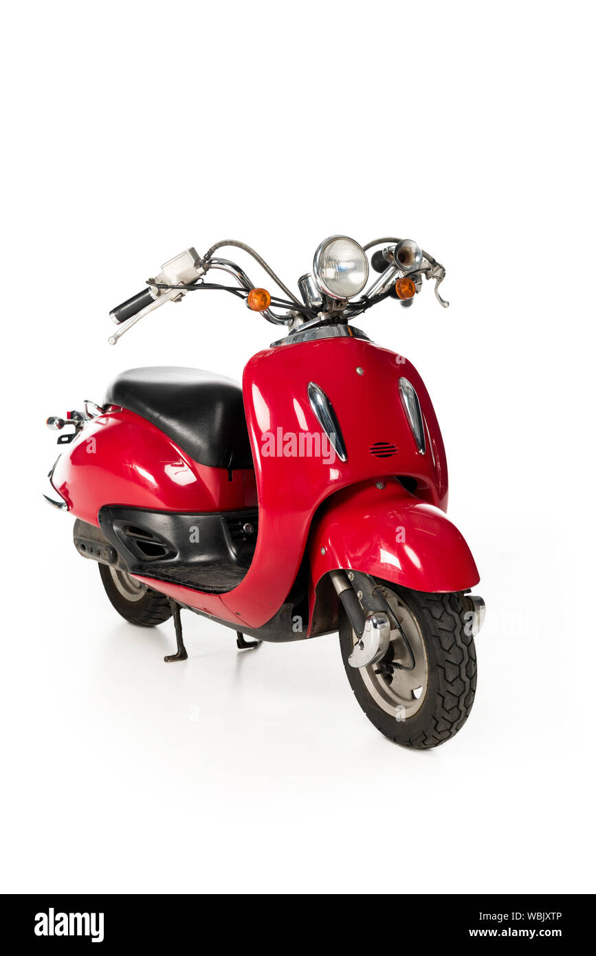 new red scooter isolated on white Stock Photo - Alamy
