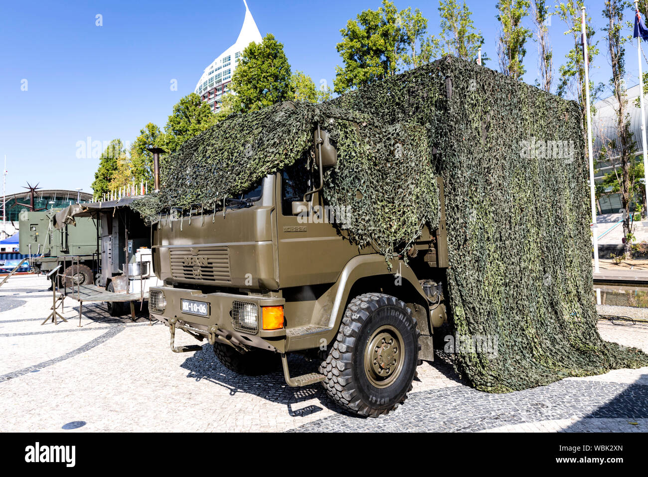 Portuguese Army vehicle coverd with a camouflage net, Lisbon, Portugal ...