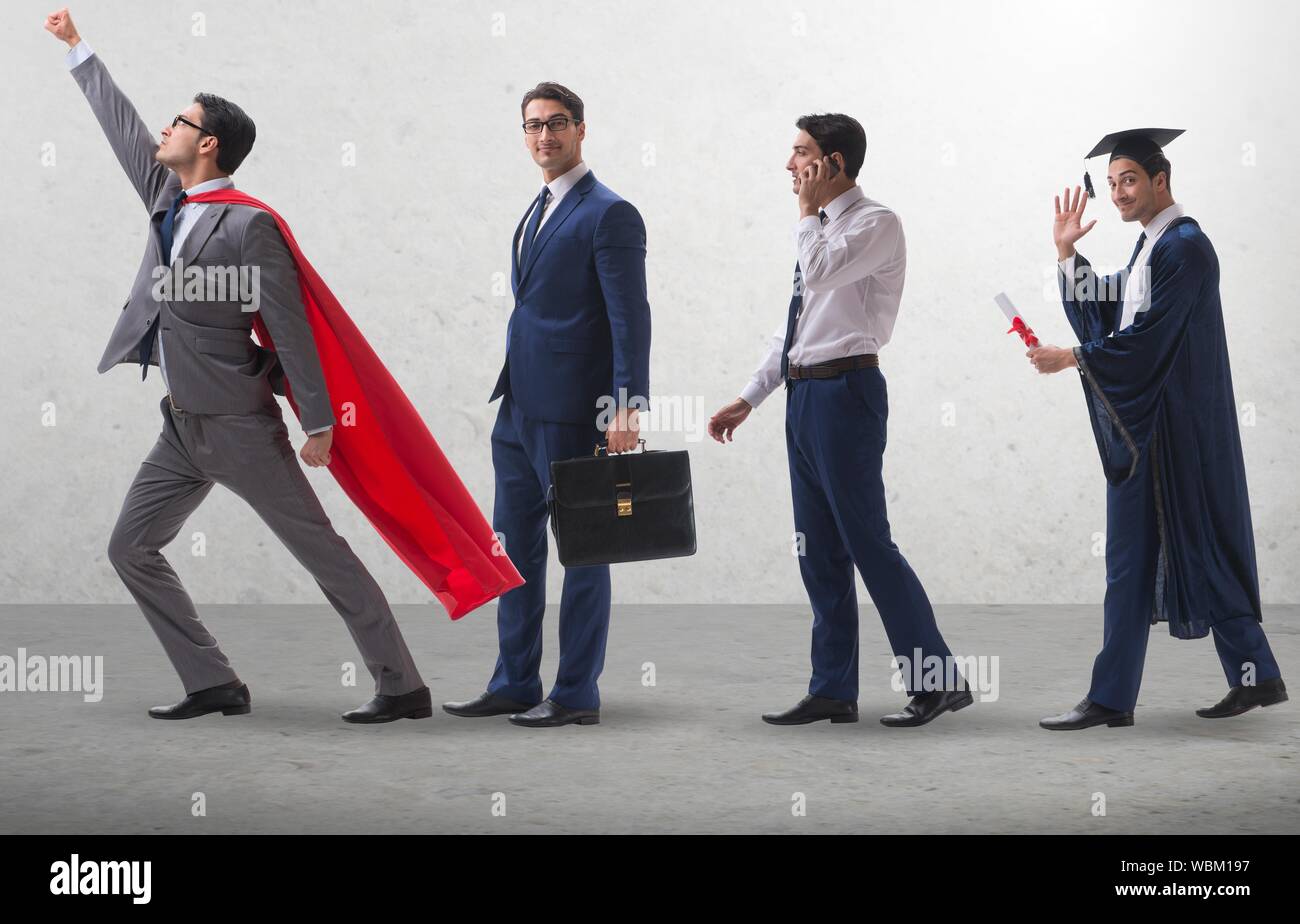 The business concept with man progressing through stages Stock Photo ...