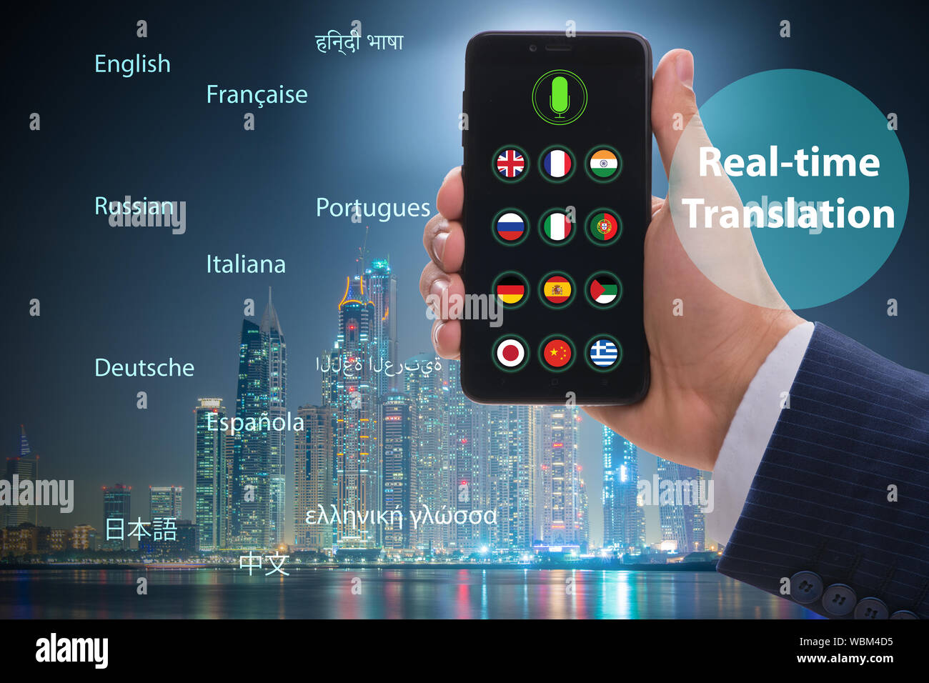 The concept of real time translation with smartphone app Stock Photo ...