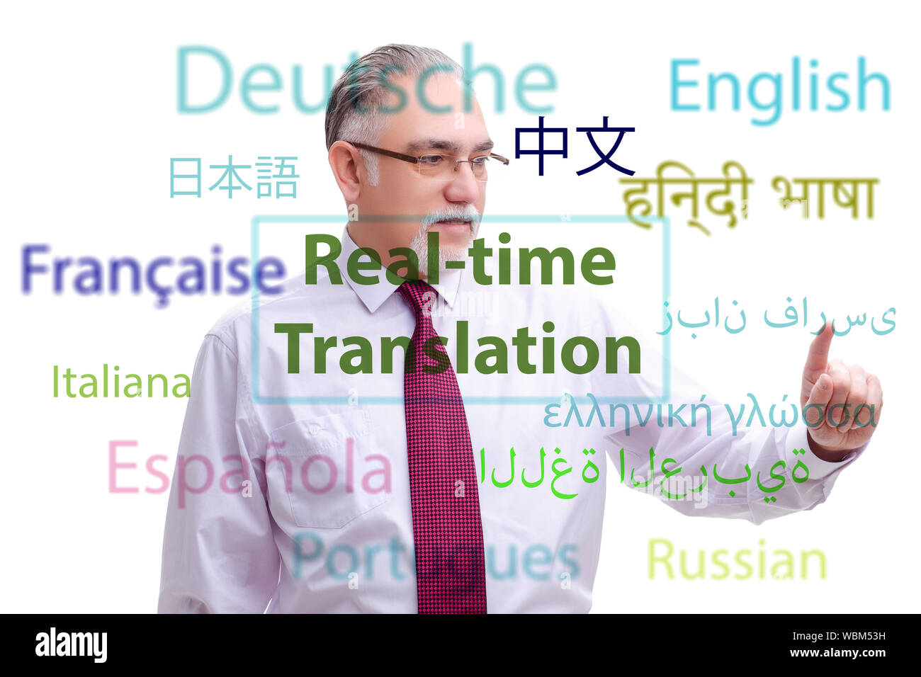 The concept of real time translation from foreign language Stock Photo ...