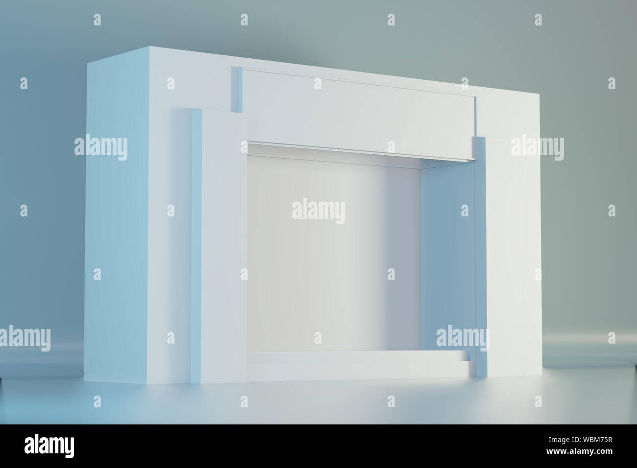 Shop window display, Empty storefront, White Showcase. 3d rendering ...