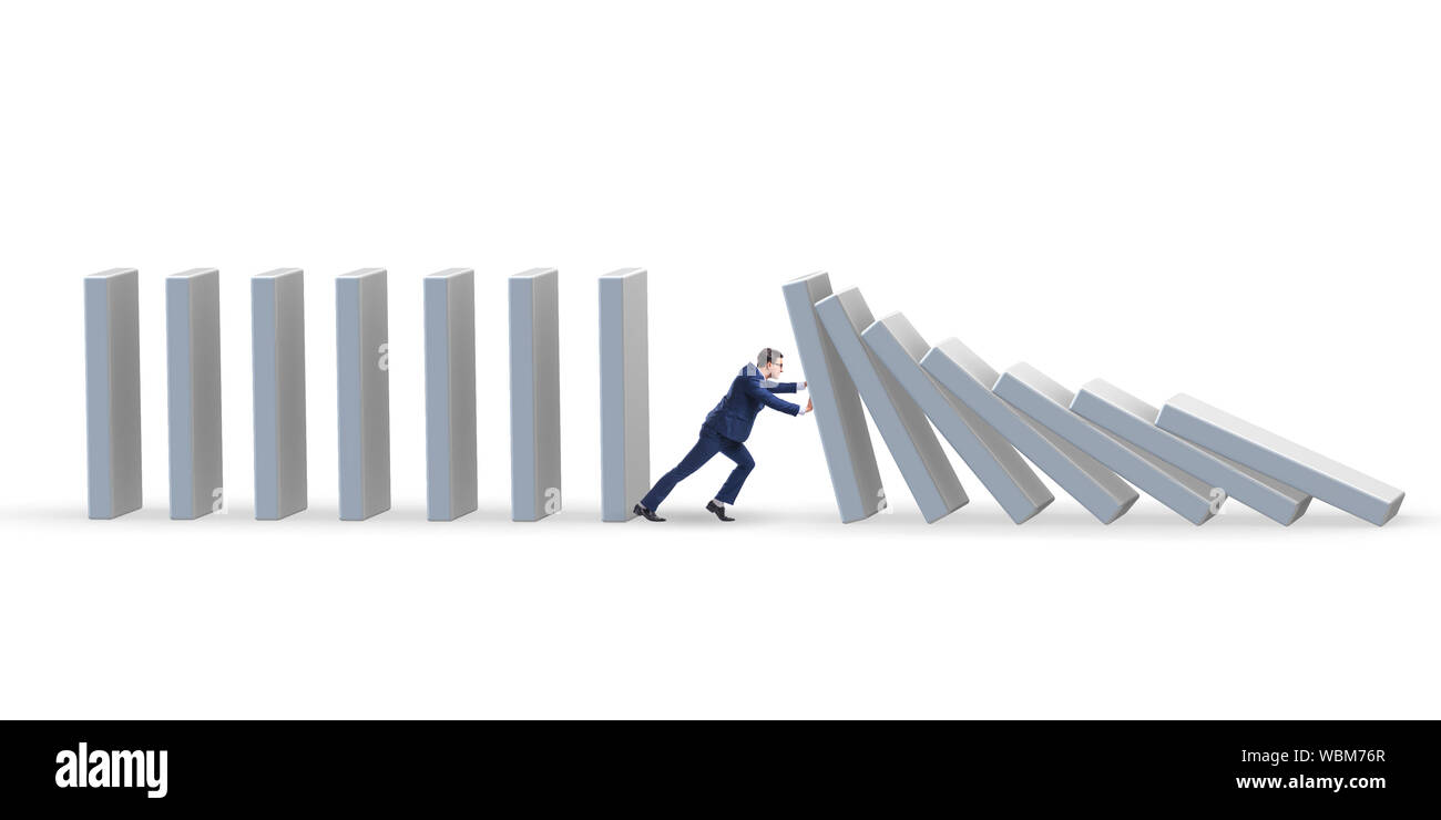 The businessman preventing domino effect in business concept Stock ...