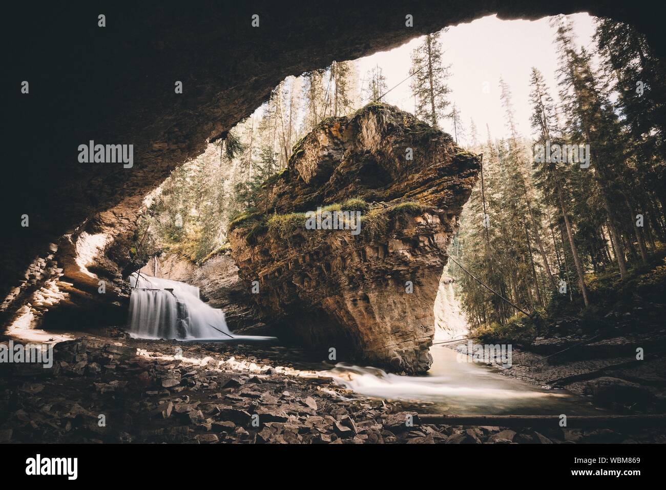 Rock formation with waterfall shot with long exposure hi-res stock ...