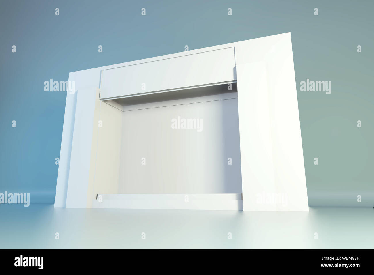 Shop window display, Empty storefront, White Showcase. 3d rendering ...
