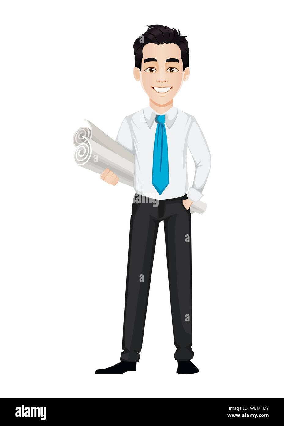 Young business man holding two scrolls of whatman paper. Handsome ...