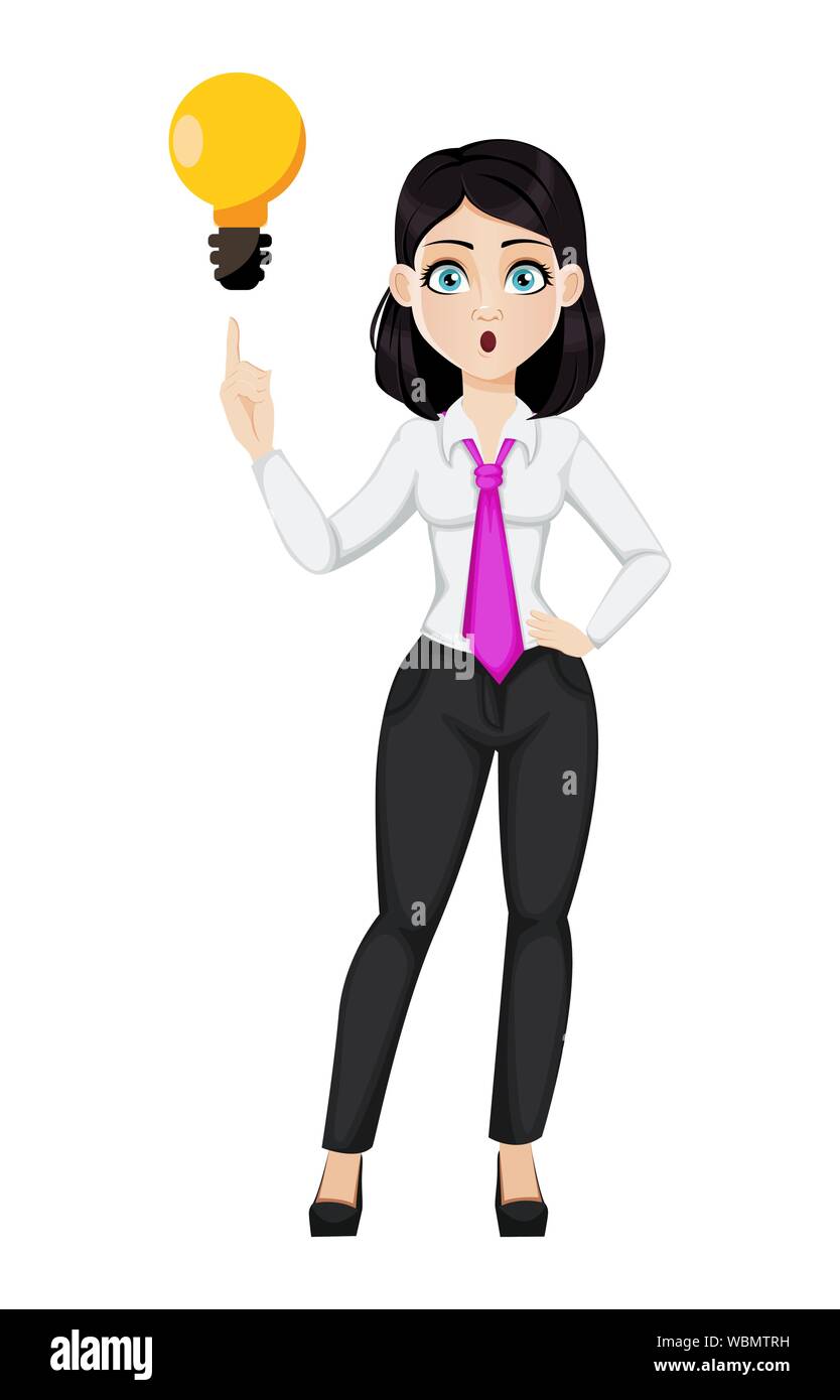 Young beautiful business woman has a brilliant idea. Cute businesswoman ...