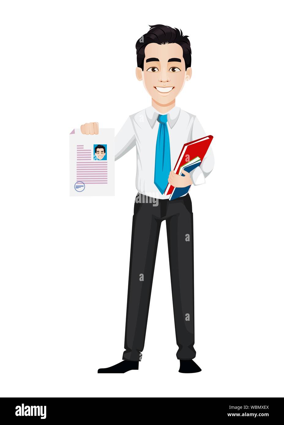 Young business man holding resume. Handsome businessman cartoon ...