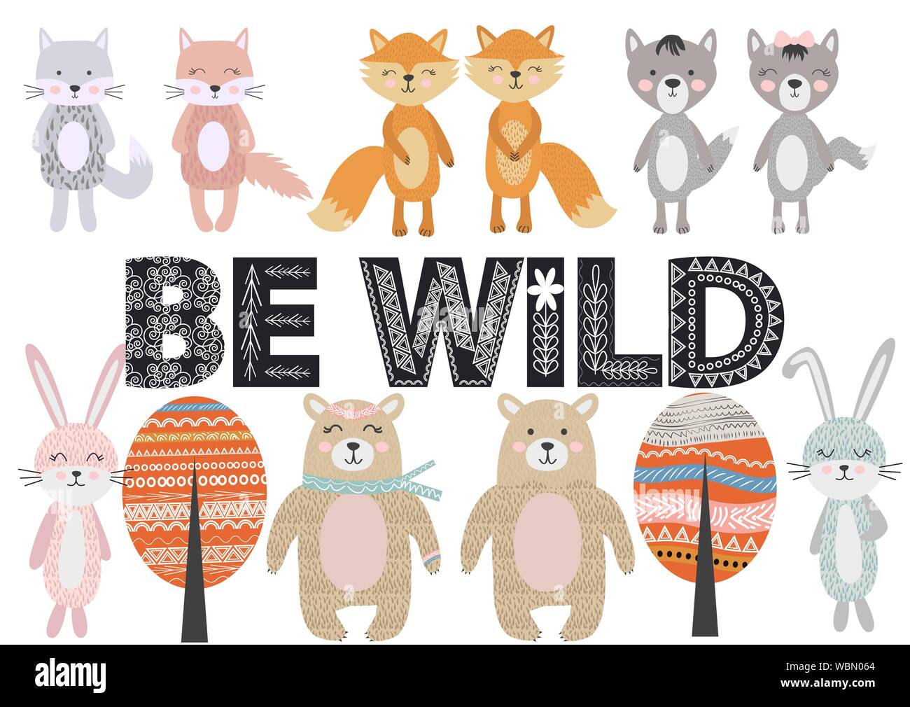 Cute Scandinavian Style Animals and Design Elements. A set of animals ...