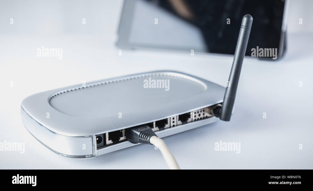 router wifi ethernet connection network port wireless closeup concept ...