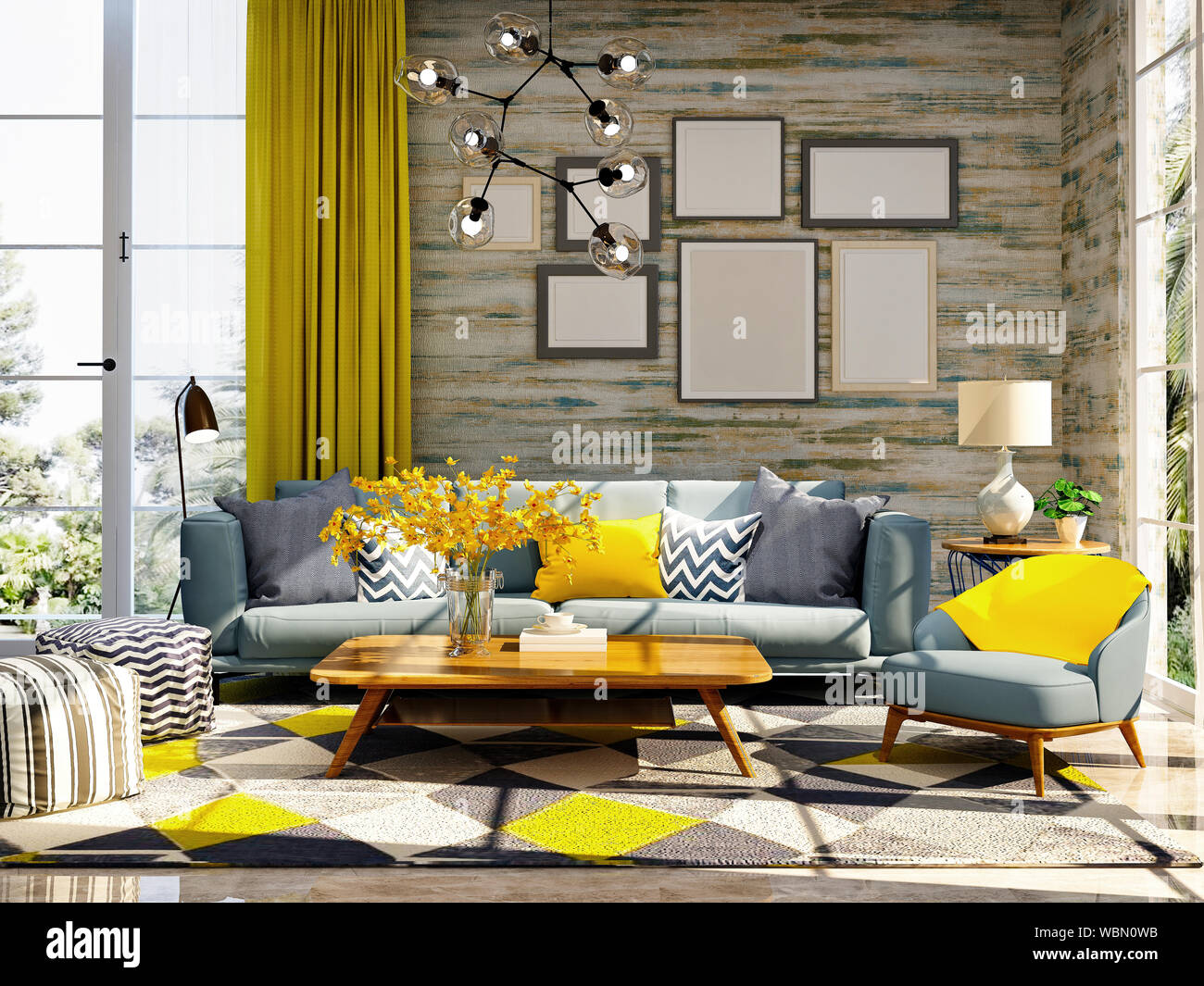 3d render of modern living room decor Stock Photo - Alamy
