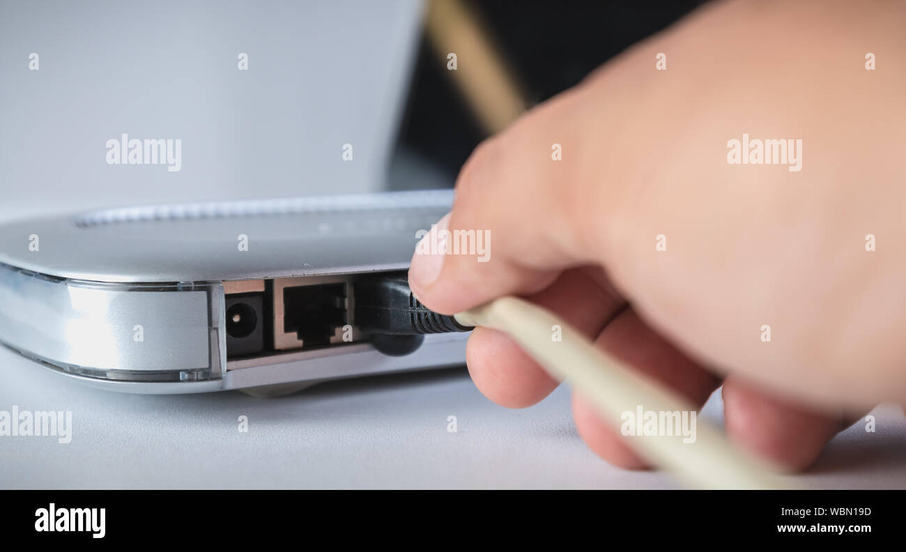 router wifi ethernet connection network port wireless closeup concept ...