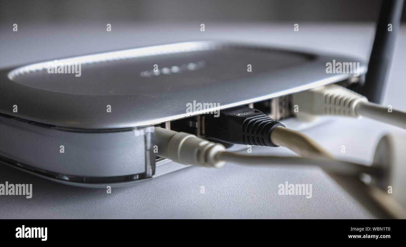 router wifi ethernet connection network port wireless closeup concept ...