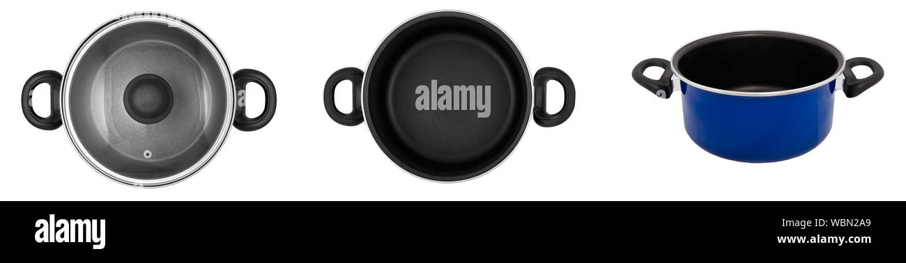 Top view and front view set of images of cooking pot (pan) with and ...