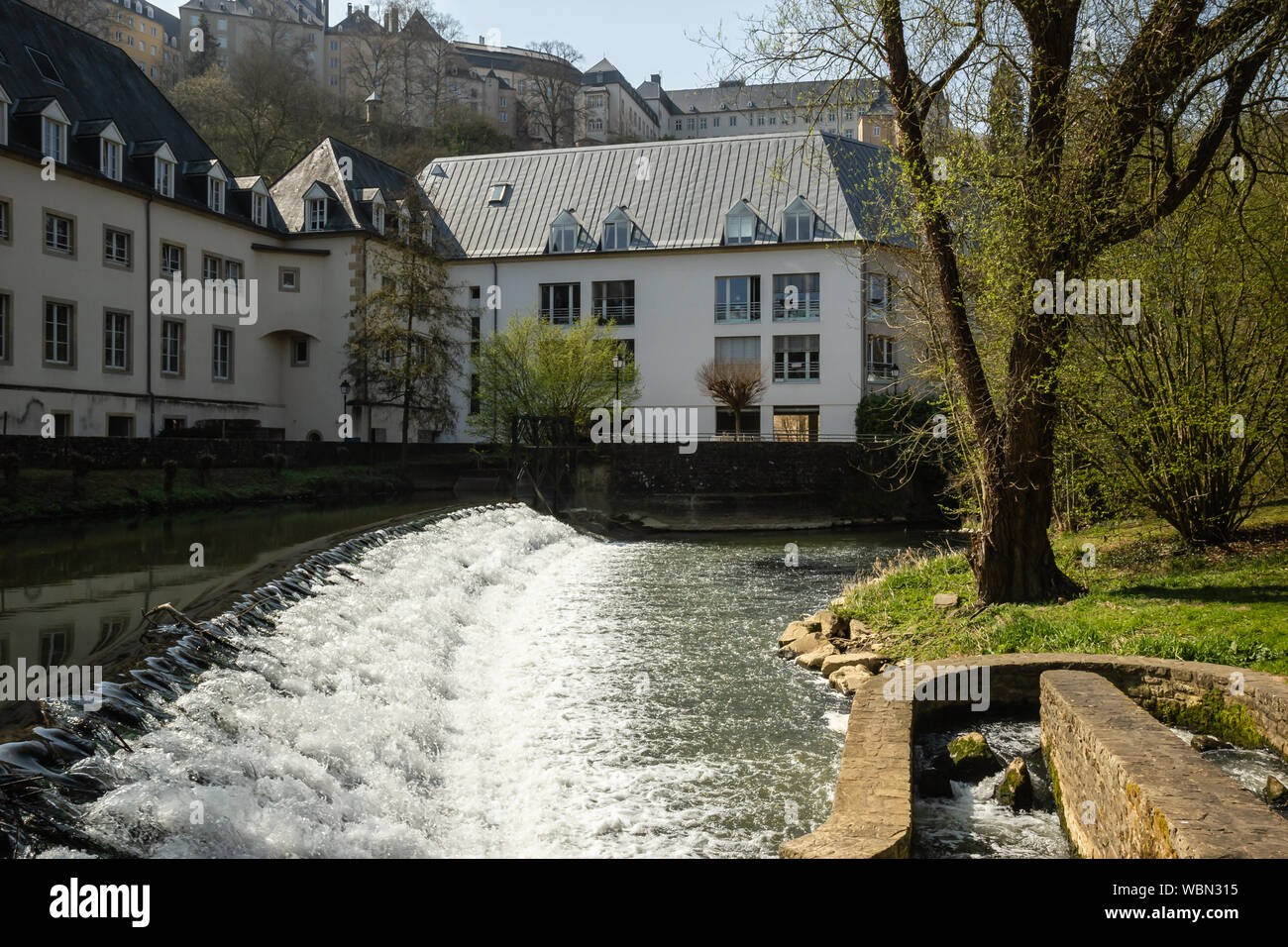 River with fish path in the center of Luxembourg city, Luxembourg Stock ...