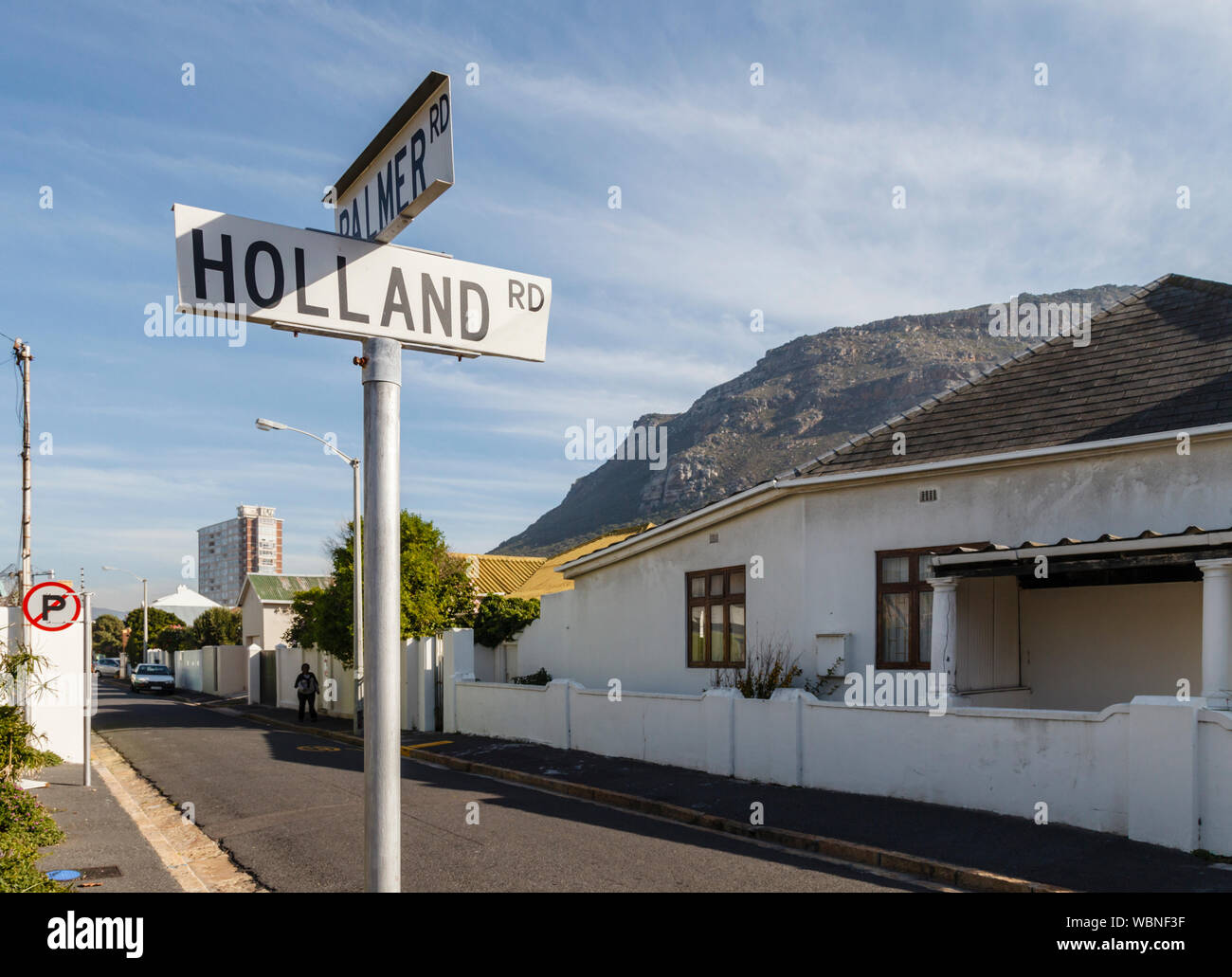 Signs at the junction of Palmer Road and Holland Road in Muizenberg ...
