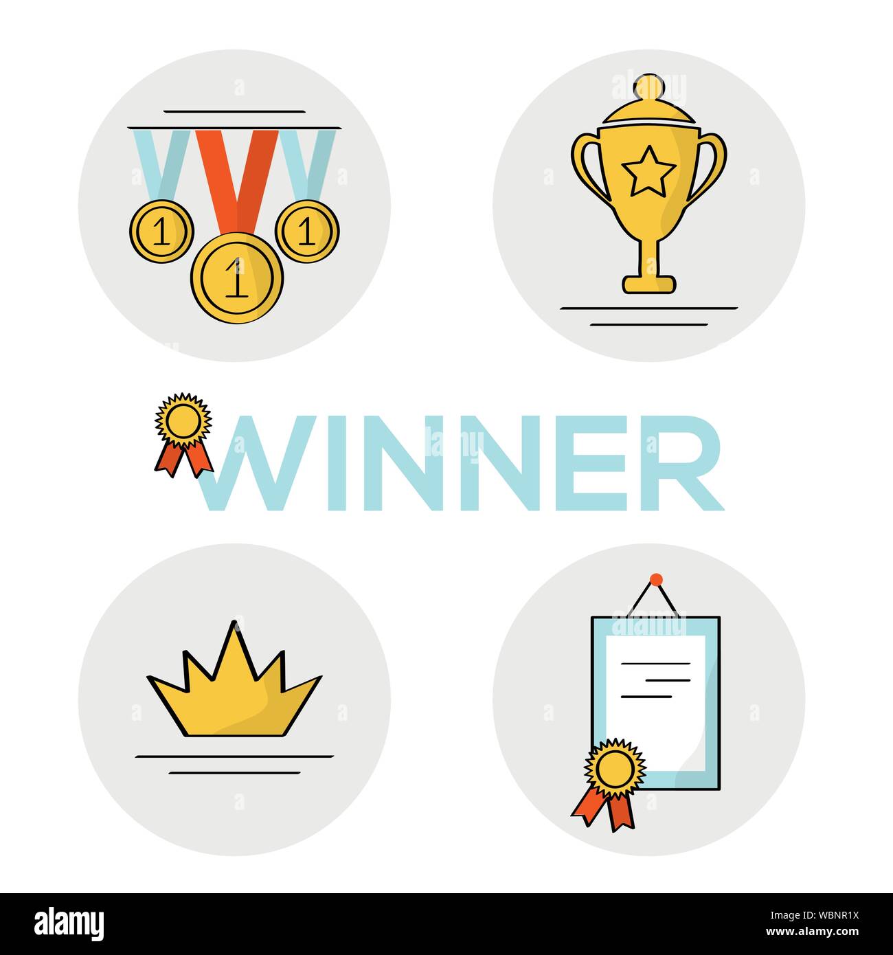 Vector set of winner badges. The concept of winning, victory, first ...