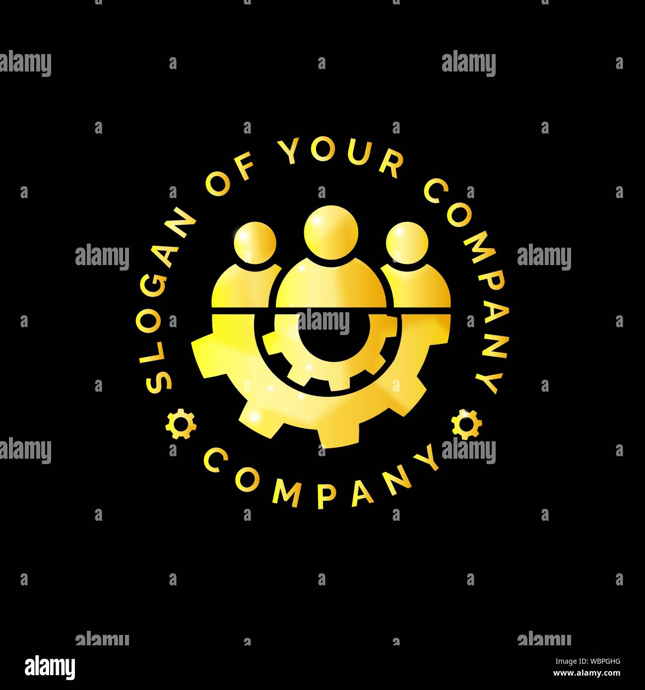 Teamwork logo in flat style. Team and gear symbol in gold isolated on ...