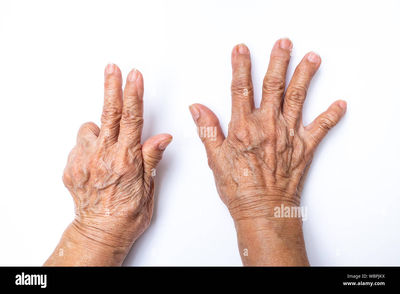 Senior woman's hands counting 8 isolated on white background, Numbers 1 ...