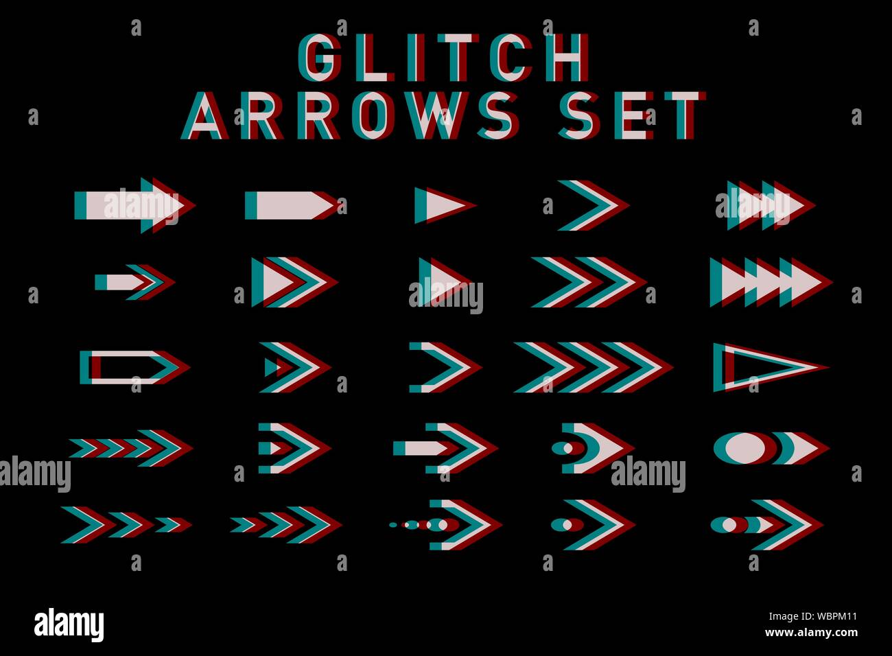 Set of glitch arrows, pointers, direction. Glitch design elements. Tech ...