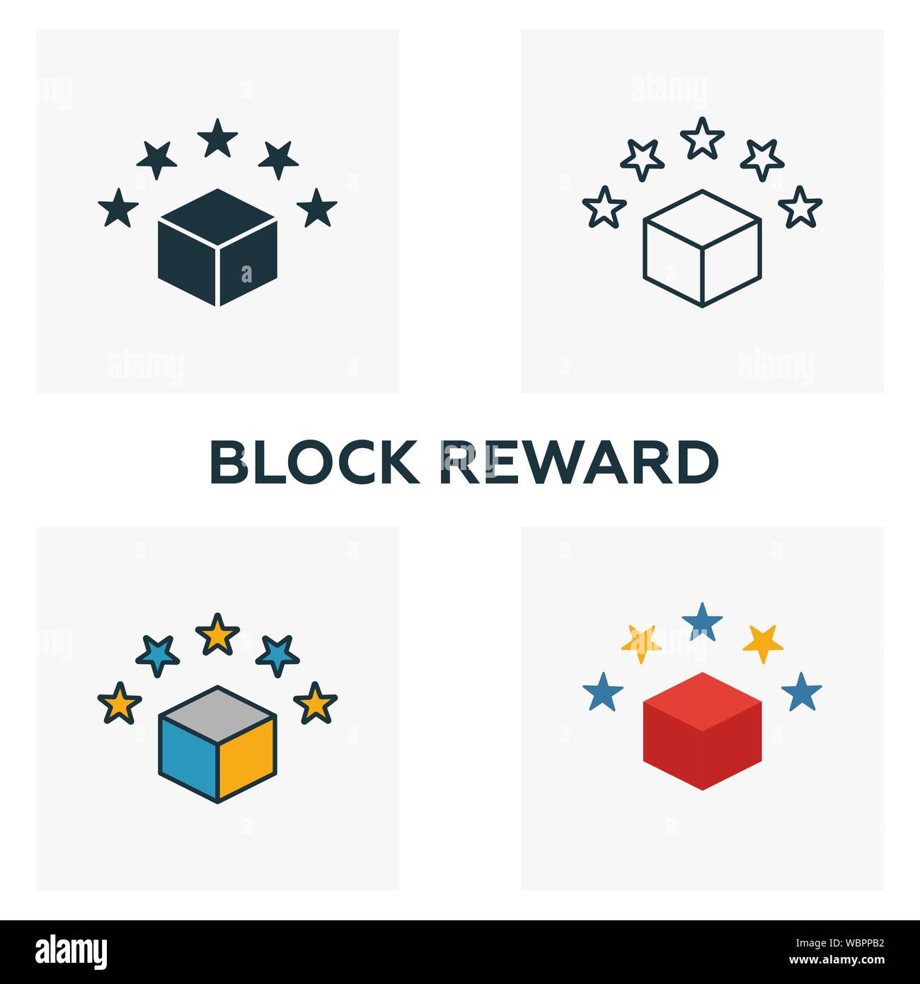 Block Reward Icon Set Four Elements In Diferent Styles From Blockchain Icons Collection