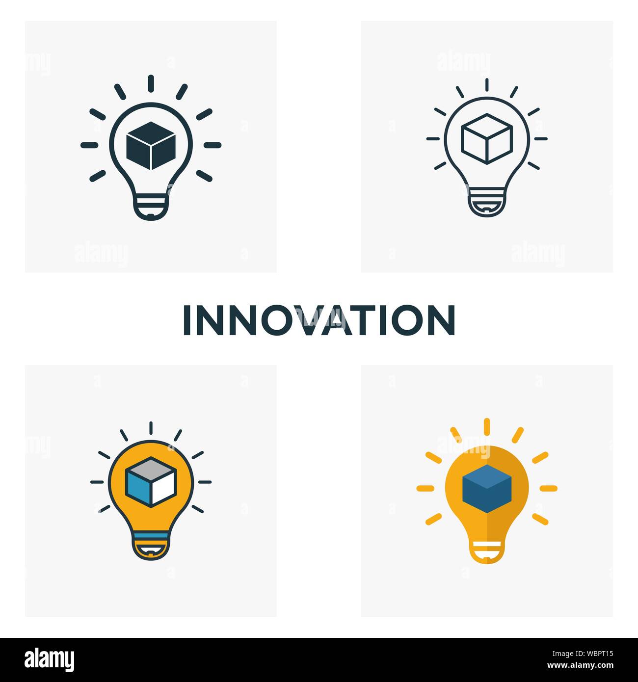 Innovation icon set. Four elements in diferent styles from blockchain ...