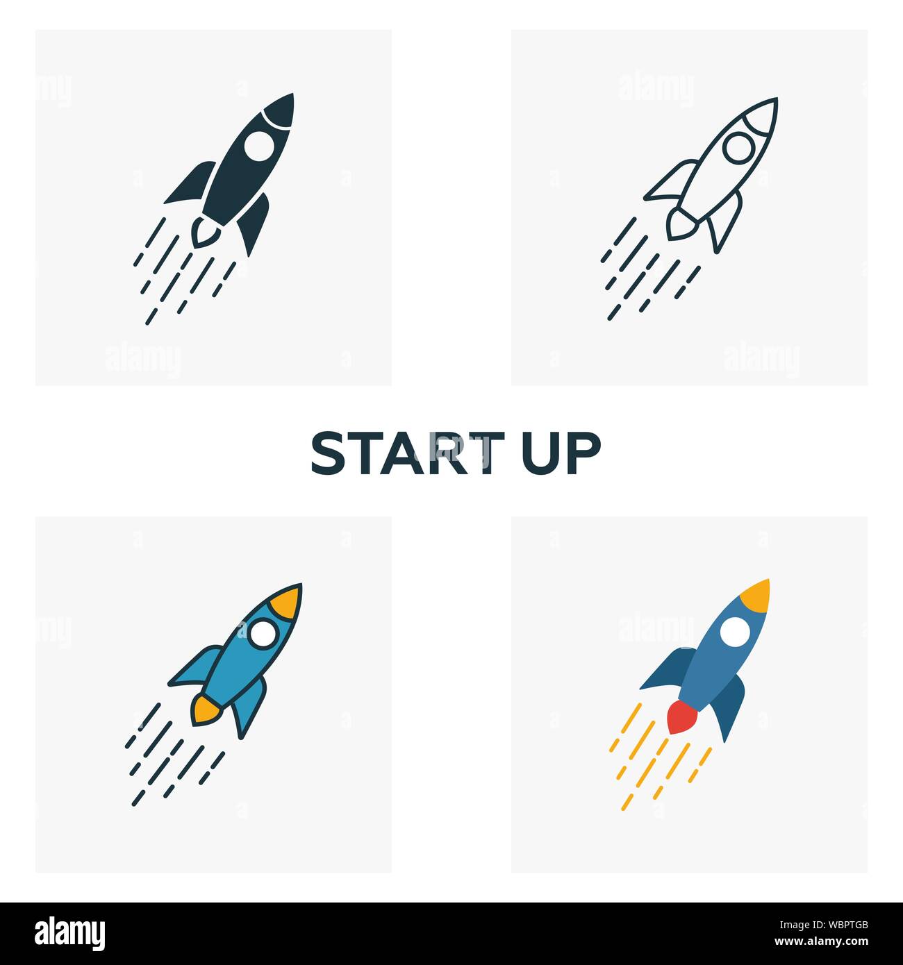Start Up icon set. Four elements in diferent styles from blockchain ...