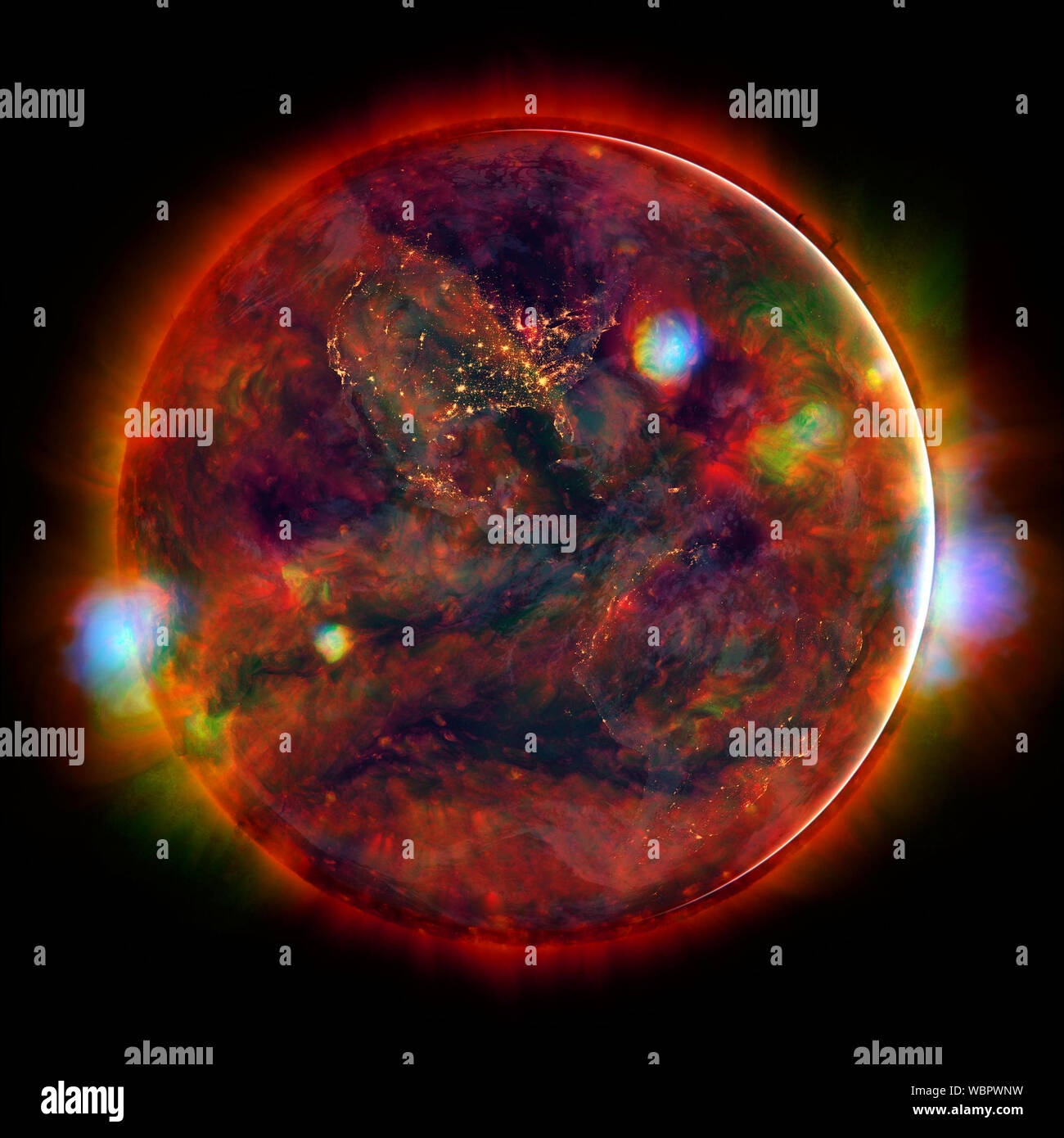 Extremely hot star. Flaring of Sun. Beauty of endless universe ...