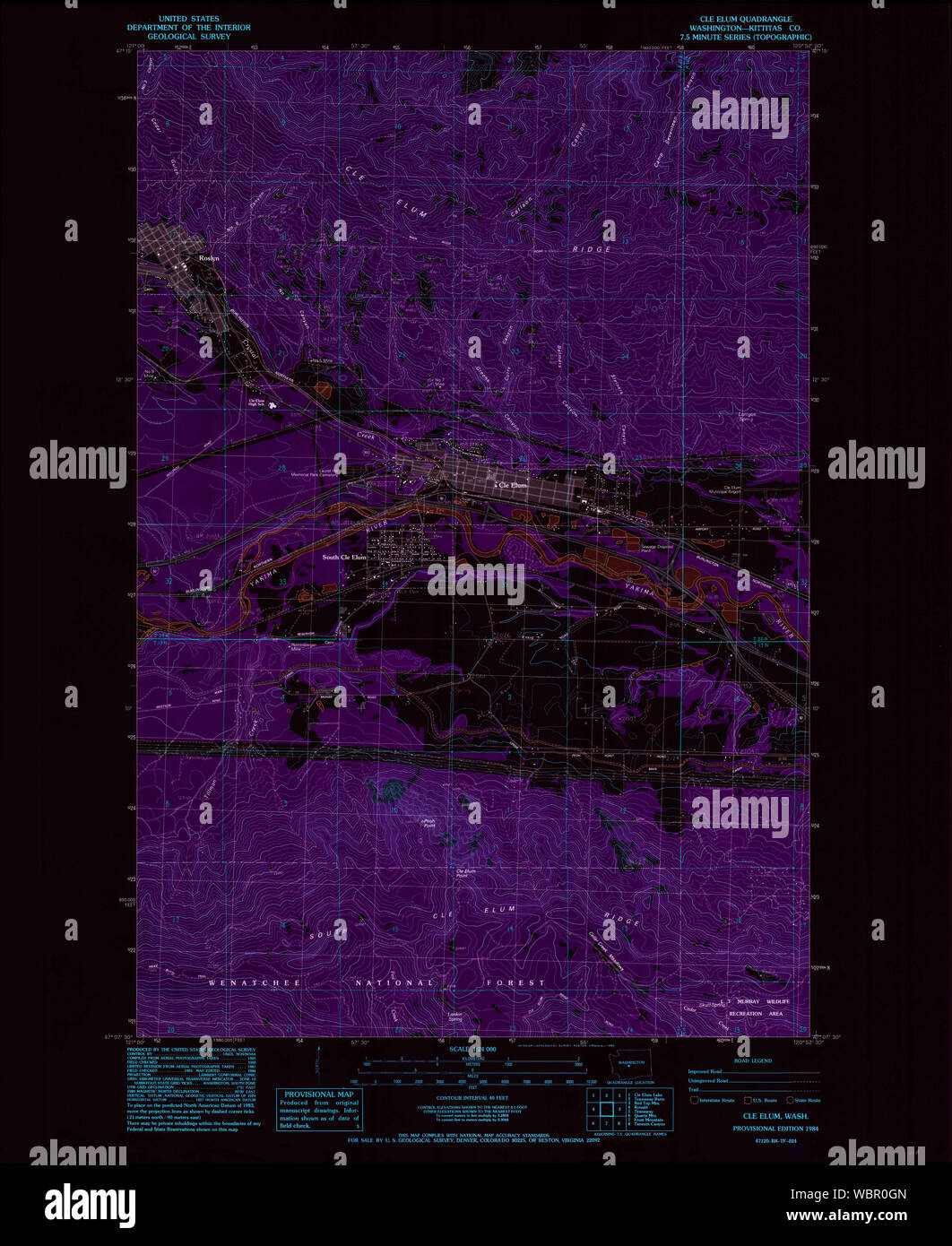 USGS Topo Map Washington State WA Cle Elum 240563 1984 24000 Inverted ...