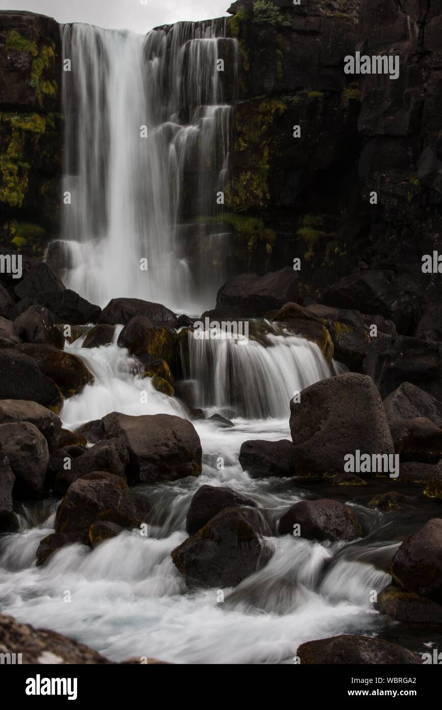Scenic View Of Waterfall Stock Photo - Alamy